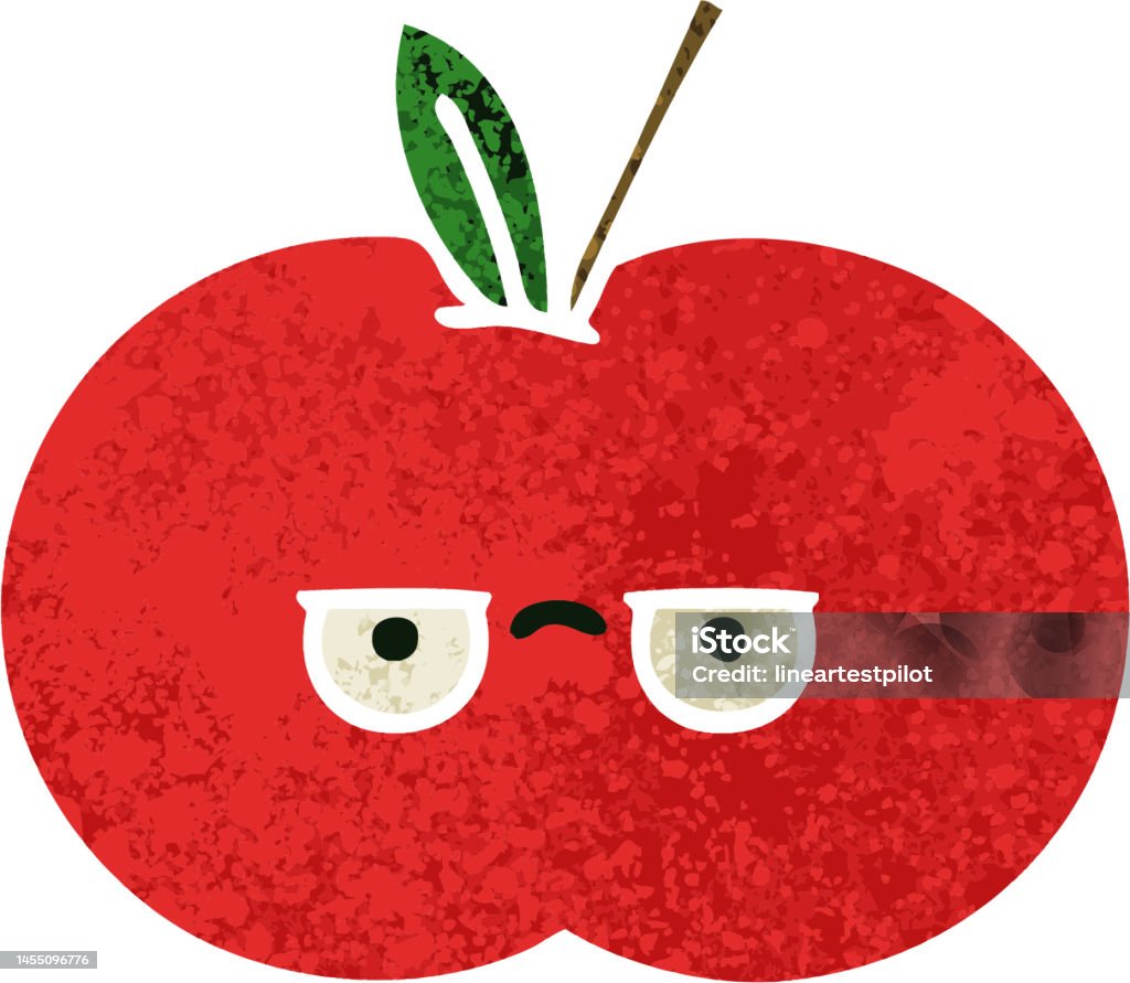 Ilustrasi Retro Gaya Kartun Apel Merah Ilustrasi Stok Unduh Gambar