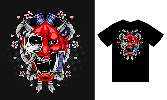 Topeng Oni Dengan Ilustrasi Tengkorak Dengan Vektor Premium Desain Kaos ... Topeng Oni Dengan Ilustrasi Tengkorak Dengan Vektor Premium Desain Kaos ...