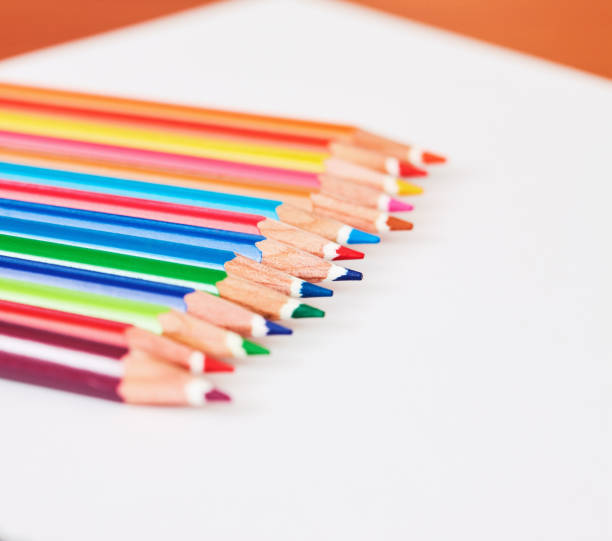 Free Stock Photo of Line of colored pencil tips on white | Download ...