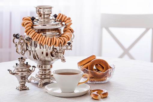 Russian Traditions Tea Drinking With A Samovar Still Life With A Cup Of