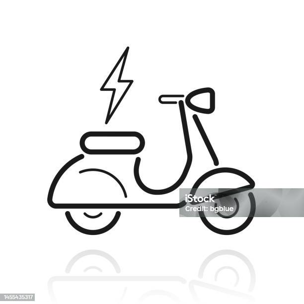 Moto Scooter Électrique En Charge Icône Avec Reflet Sur Fond Blanc
