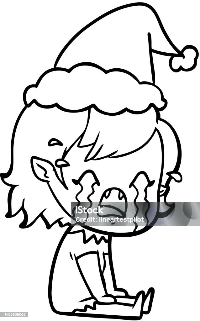 Dessin Au Trait Dessiné À La Main Dune Fille Vampire En Pleurs Portant