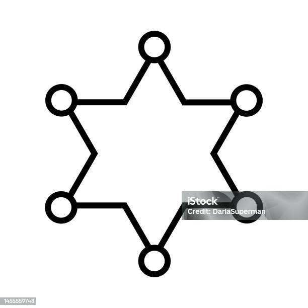 Étoile Du Shérif Icône Linéaire Contour Noir Sur Fond Blanc Vecteur