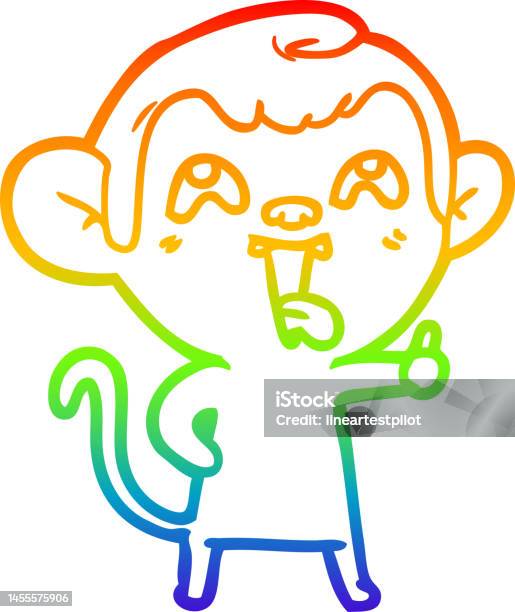 Dessin Au Trait Dégradé Arcenciel Dun Singe De Dessin Animé Fou