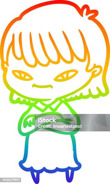 Dessin Au Trait Dégradé Arcenciel Dune Femme De Dessin Animé Vecteurs