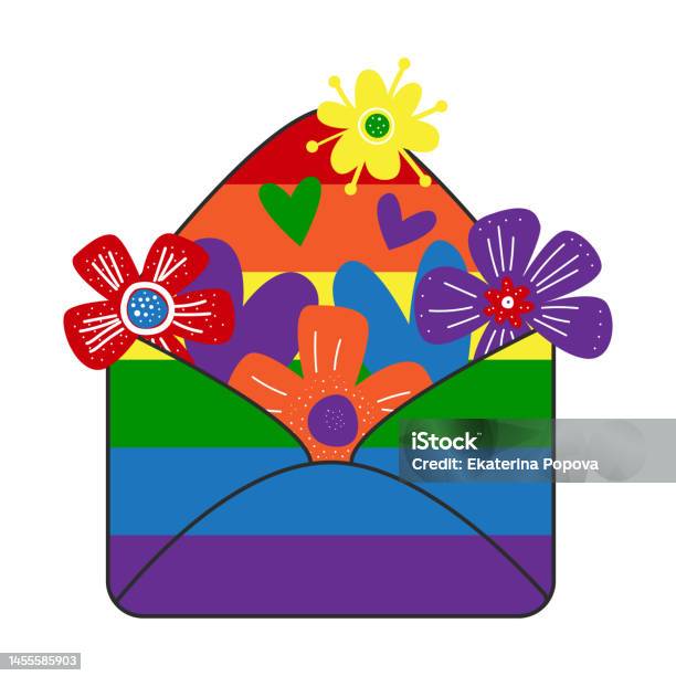 Lettre Damour Arcenciel Gay Avec Des Cœurs Et Des Fleurs Dans Une