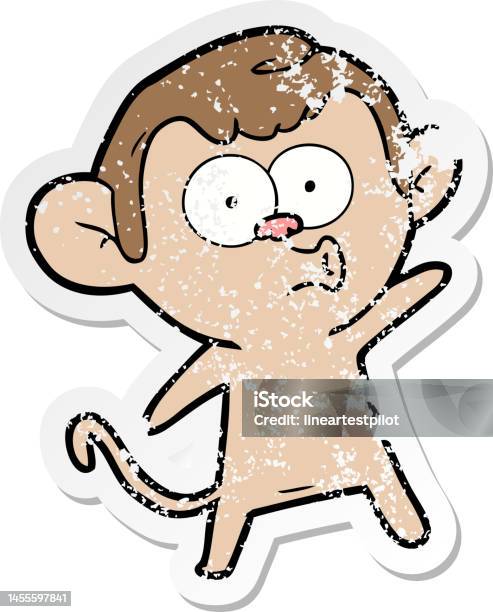 Autocollant En Détresse Dun Singe Surpris De Dessin Animé Vecteurs