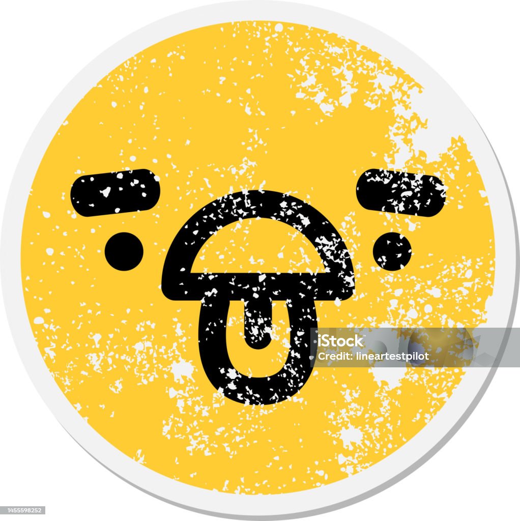 Exhausted Face With Big Eyebrows Circular Sticker Stock Illustration