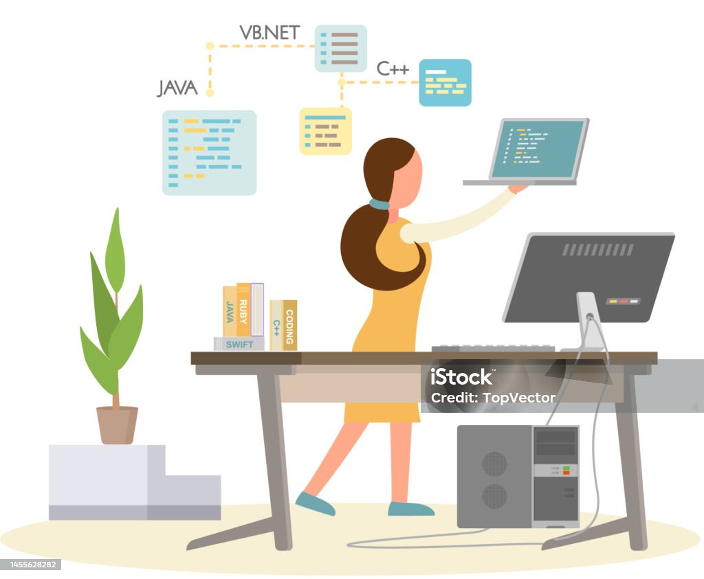 Young Woman Programmer Working And Correct Errors In Project Script Coding And Programming