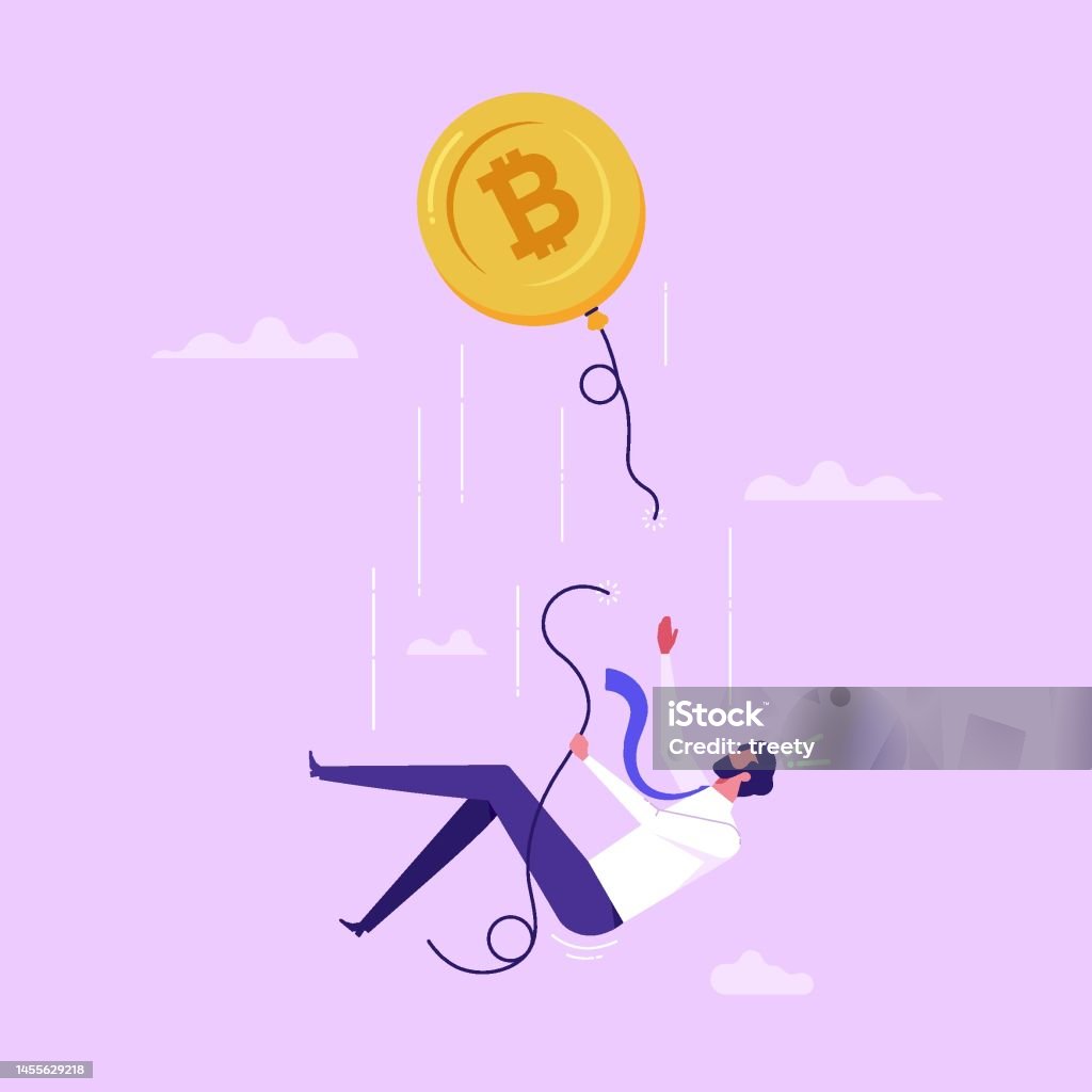 Bitcoin Price Collapse Concept Flat Vector Illustration Stock