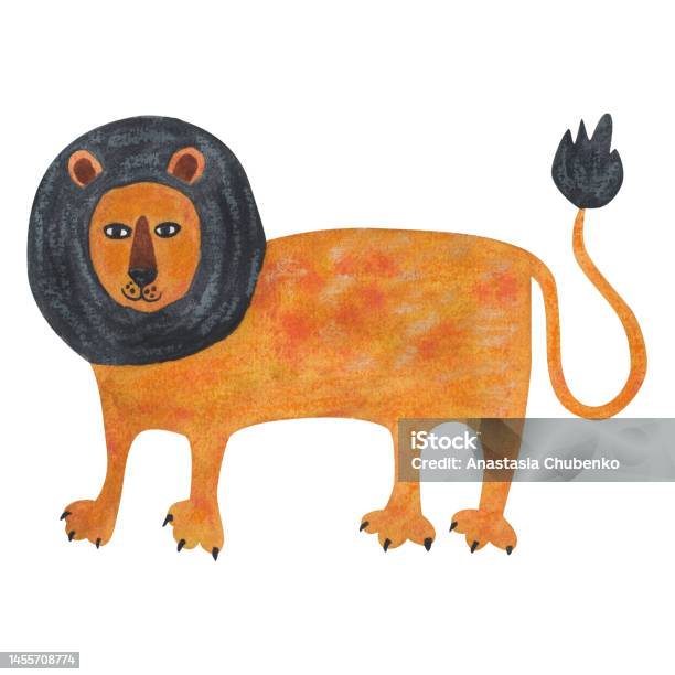 Lion Dans Le Style Dessin Animé Illustration À Laquarelle Vecteurs