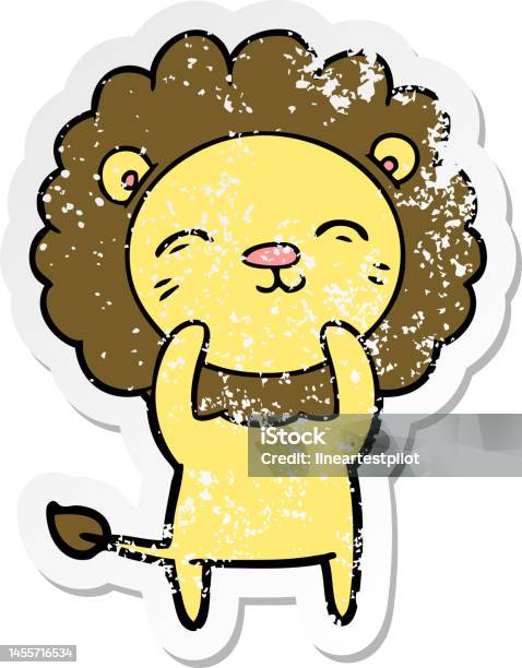 Autocollant En Détresse Dun Lion De Dessin Animé Vecteurs Libres De