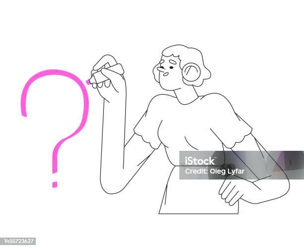 La Femme Dessine Un Point Dinterrogation Avec Un Marqueur Un Stylo Ou