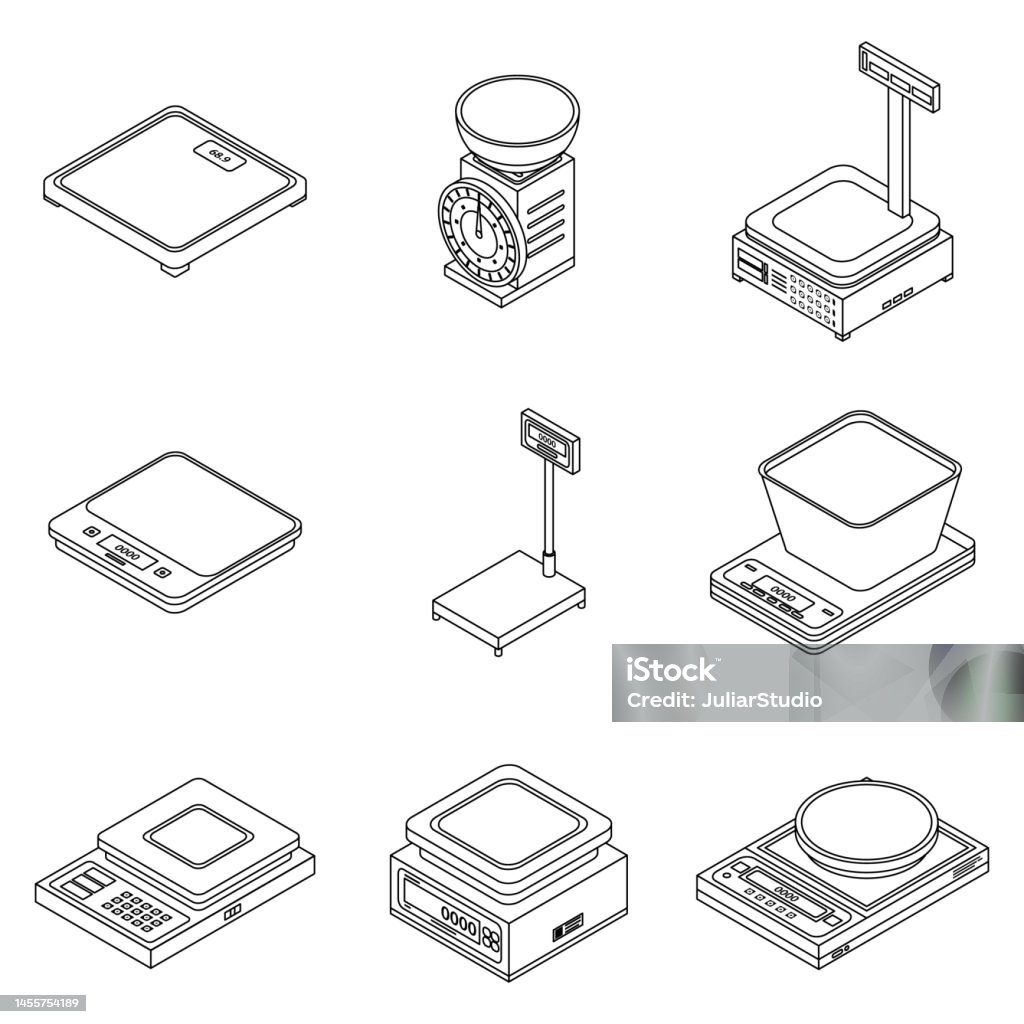 Weigh Scales Icons Set Vector Outine Stock Illustration Download