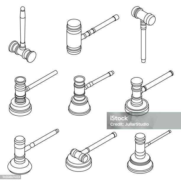 Judge Hammer Icons Set Vector Outine Stock Illustration Download