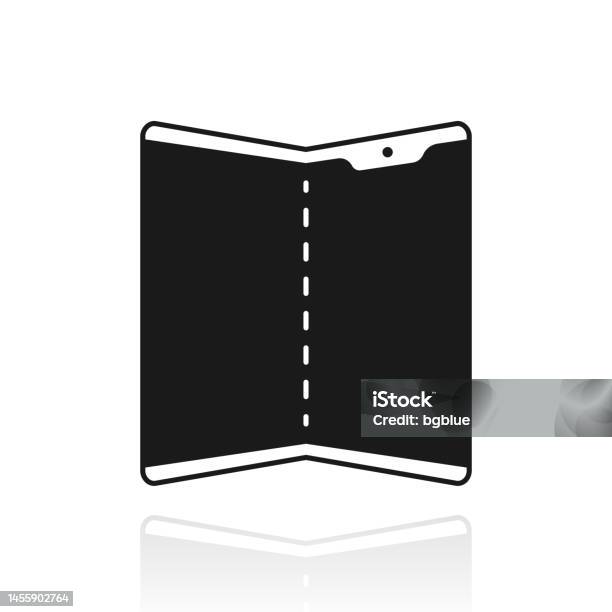 Foldable Mobile Phone Icon With Reflection On White Background Stock