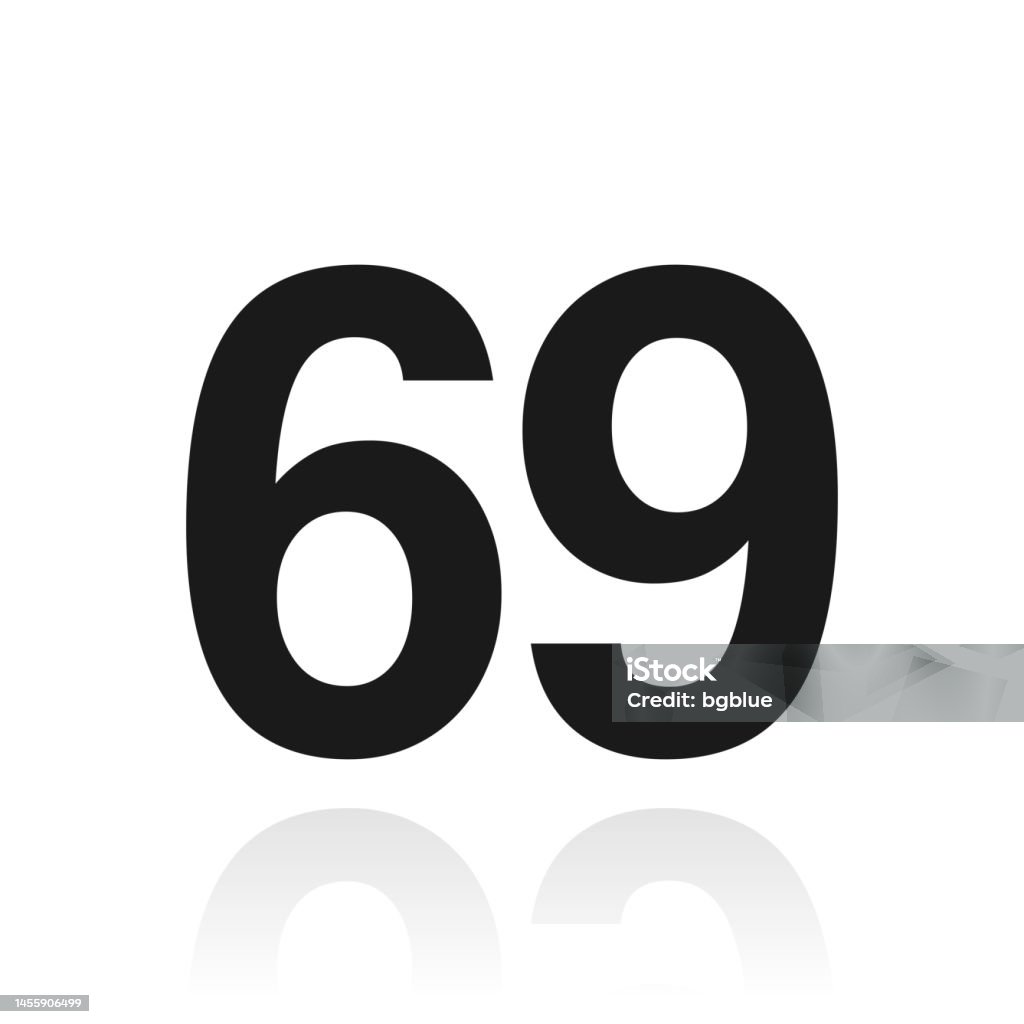 69 Number Sixtynine Icon With Reflection On White Background Stock