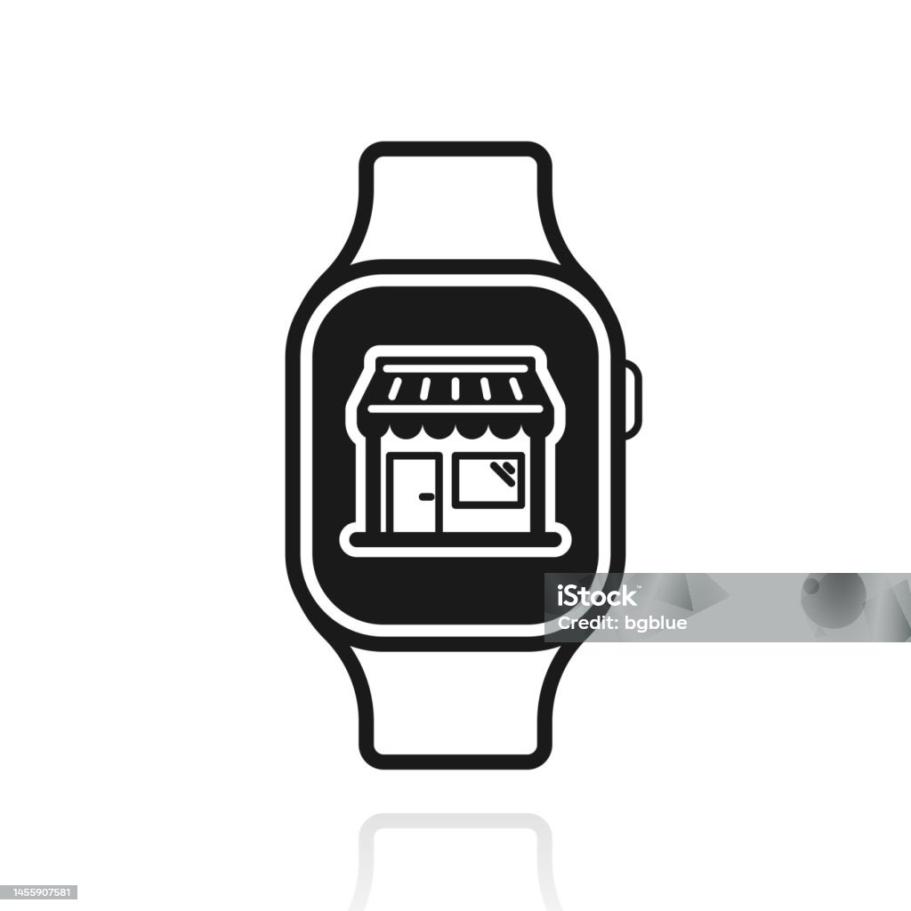 Vetores De Compras Online Com Smartwatch Ícone Com Reflexo No Fundo