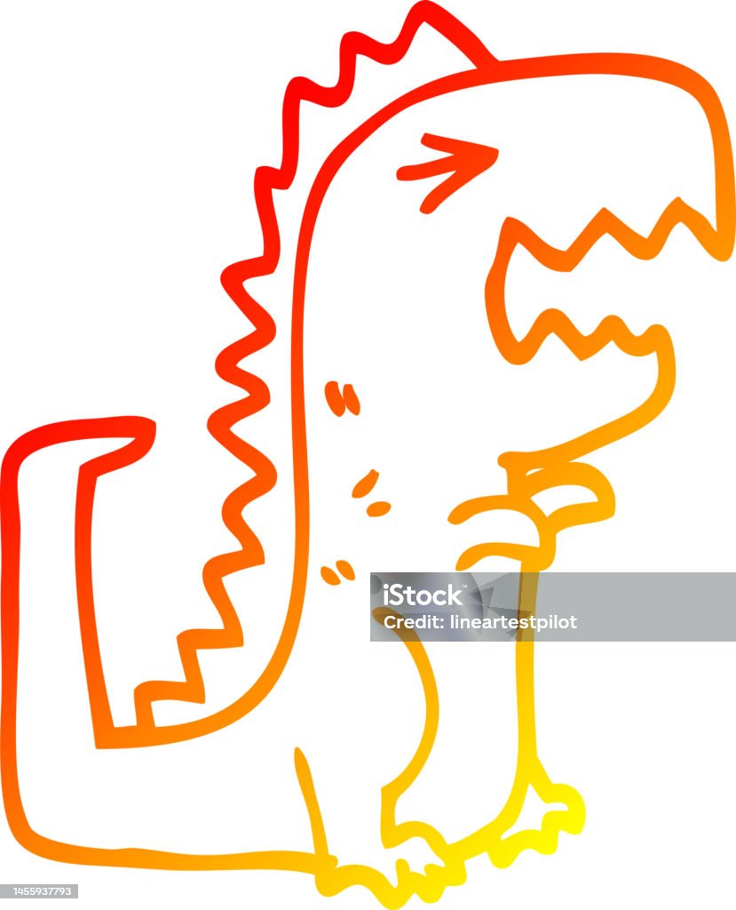 Dessin Au Trait Dégradé Chaud Dun Dessin Animé Rugissant T Rex Vecteurs