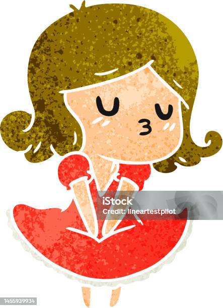 Kartun Retro Yang Digambar Dengan Tangan Bebas Dari Gadis Kawaii Yang
