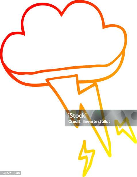 Dessin Au Trait Dégradé Chaud Dun Nuage Dorage Et Dun Éclair De Dessin