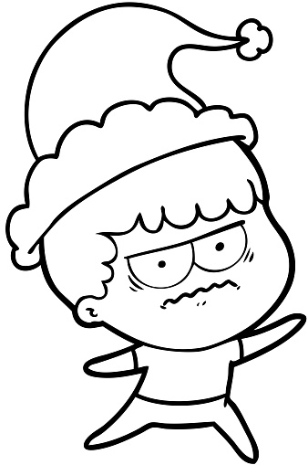 Dessin Au Trait Dessiné À La Main Dun Homme Agacé Portant Un Chapeau De