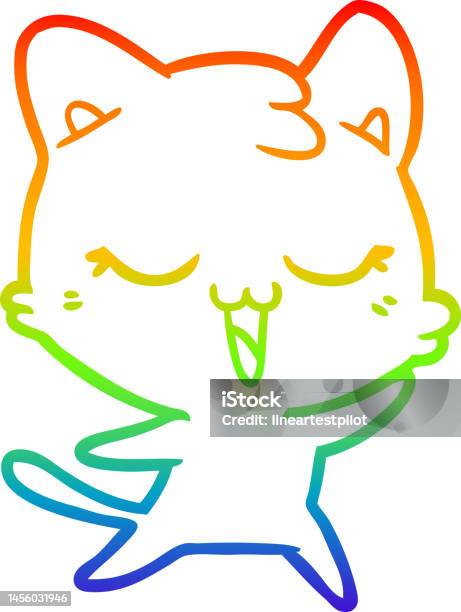Dessin Au Trait Dégradé Arcenciel Dun Chat De Dessin Animé Heureux