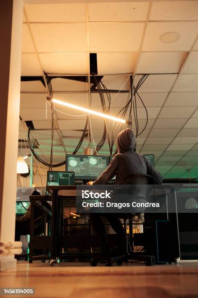 Hacker Programming Password Cracking Script On Computer Cyberattack