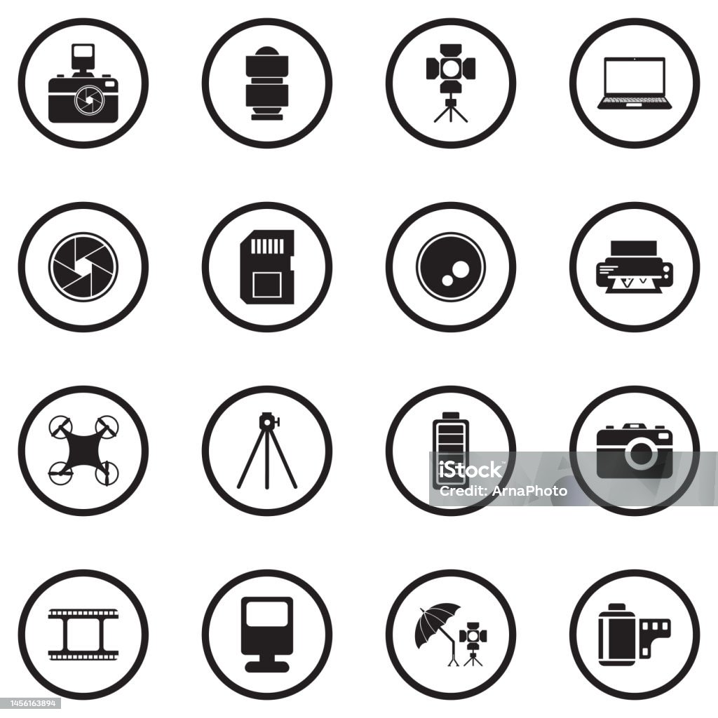 Photography Equipment Icons Black Flat Design In Circle Vector ... Photography Equipment Icons Black Flat Design In Circle Vector ...
