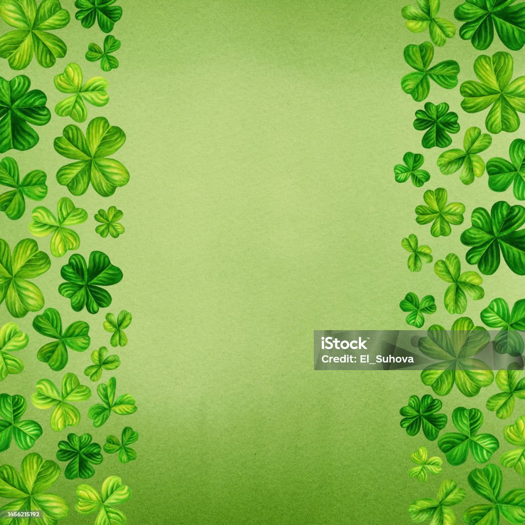 Watercolor Hand Drawn Four Leaf Clover Borders For St Patricks Day For