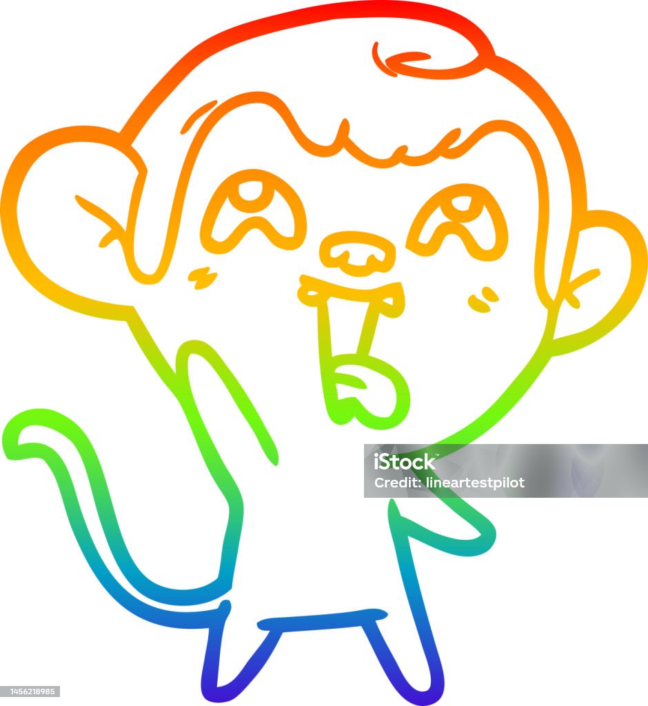 Dessin Au Trait Dégradé Arcenciel Dun Singe De Dessin Animé Fou