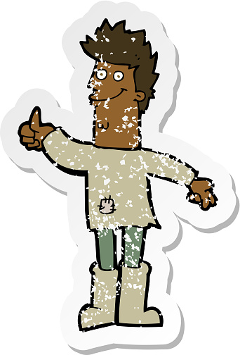 Ilustración De Pegatina Retro Angustiada De Un Hombre De Pensamiento