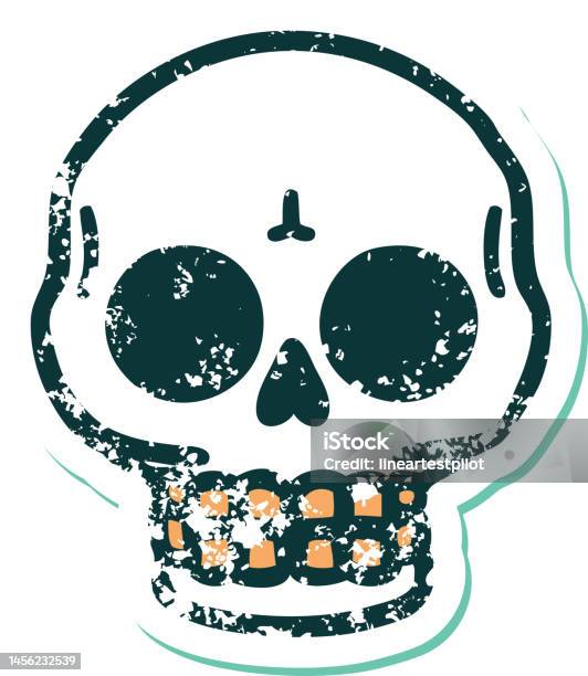 Image Emblématique De Style Tatouage Dautocollant En Détresse Dun Crâne