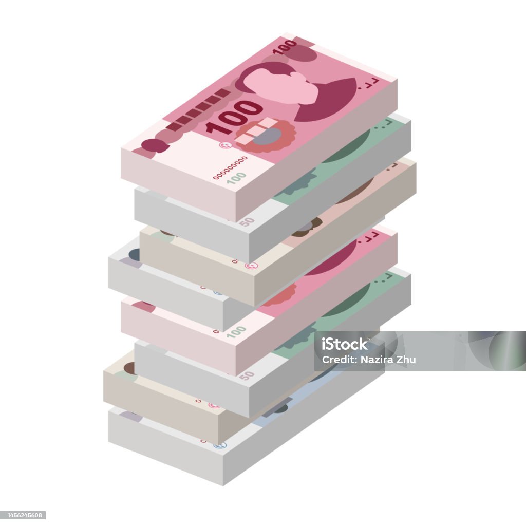 Yuan Renminbi Vector Illustration Chinese Money Set Bundle Banknotes Paper Money 10 20 50 100