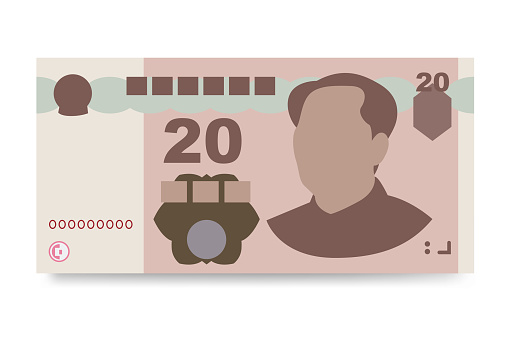 Yuan Renminbi Vector Illustration Chinese Money Set Bundle Banknotes
