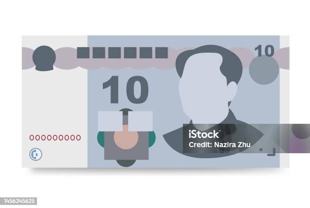 Yuan Renminbi Vector Illustration Chinese Money Set Bundle Banknotes