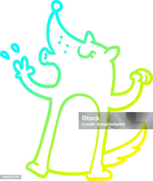 Dessin Au Trait Dégradé Froid Dun Loup Hurlant De Dessin Animé Vecteurs