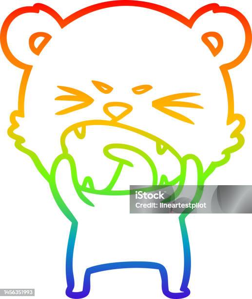 Dessin Au Trait Dégradé Arcenciel Dun Ours De Dessin Animé En Colère