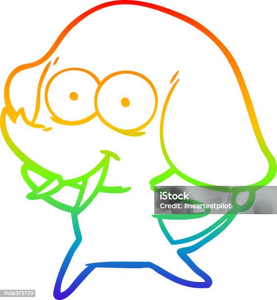 Dessin Au Trait Dégradé Arcenciel Dun Éléphant De Dessin Animé Heureux