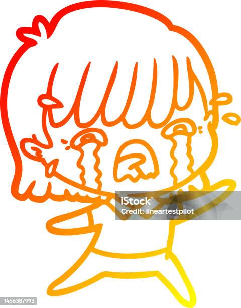 Dessin Au Trait Dégradé Chaud Dune Fille De Dessin Animé Pleurant