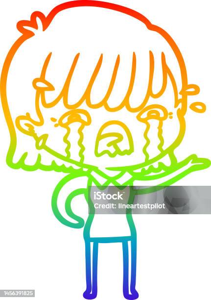 Dessin Au Trait Dégradé Arcenciel Dune Fille De Dessin Animé Pleurant