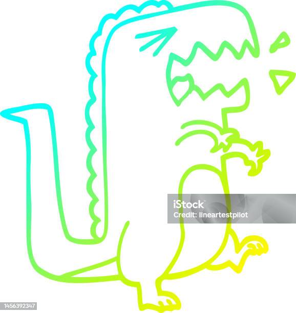 Dessin Au Trait Dégradé Froid Dun Dessin Animé Rugissant T Rex Vecteurs