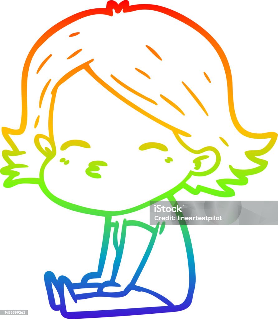 Dessin Au Trait Dégradé Arcenciel Dune Femme Assise Dans Un Dessin