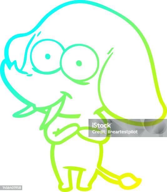 Dessin Au Trait Dégradé Froid Dun Éléphant De Dessin Animé Heureux