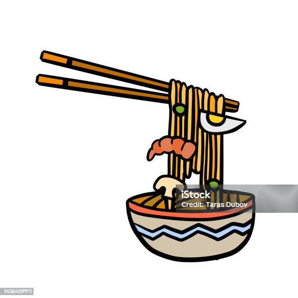 Mie Ramen Dan Tongkat Kayu Dalam Mangkuk Sumpit Dengan Pasta Panjang