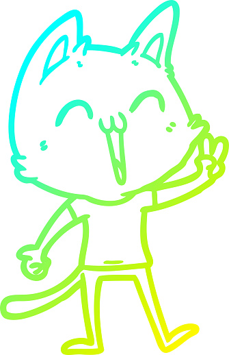 Dessin Au Trait Dégradé Froid Dun Chat De Dessin Animé Heureux Miaulant