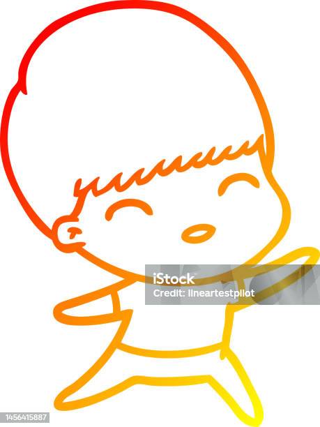 Dessin Au Trait Dégradé Chaud Dun Garçon De Dessin Animé Heureux
