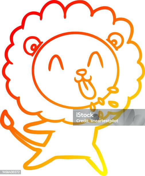 Dessin Au Trait Dégradé Chaud Dun Lion De Dessin Animé Heureux Vecteurs
