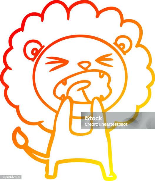 Dessin Au Trait Dégradé Chaud Dun Lion En Colère De Dessin Animé