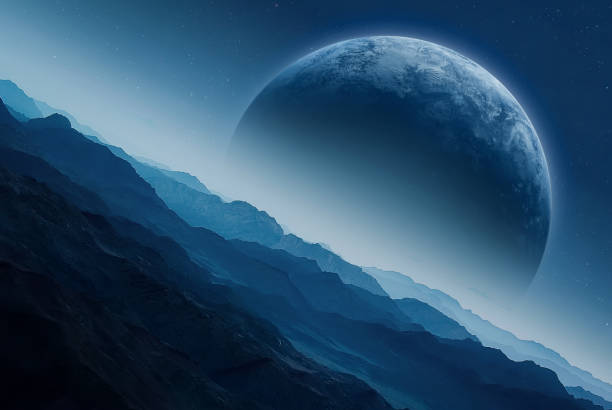 Free picture: Dark blue moonscape over valley on fantasy planet ...